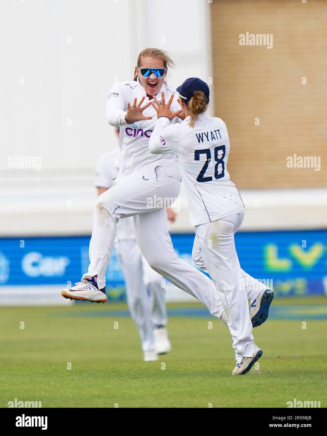 England's Sophie Ecclestone celebrates taking the wicket of Australia's ...