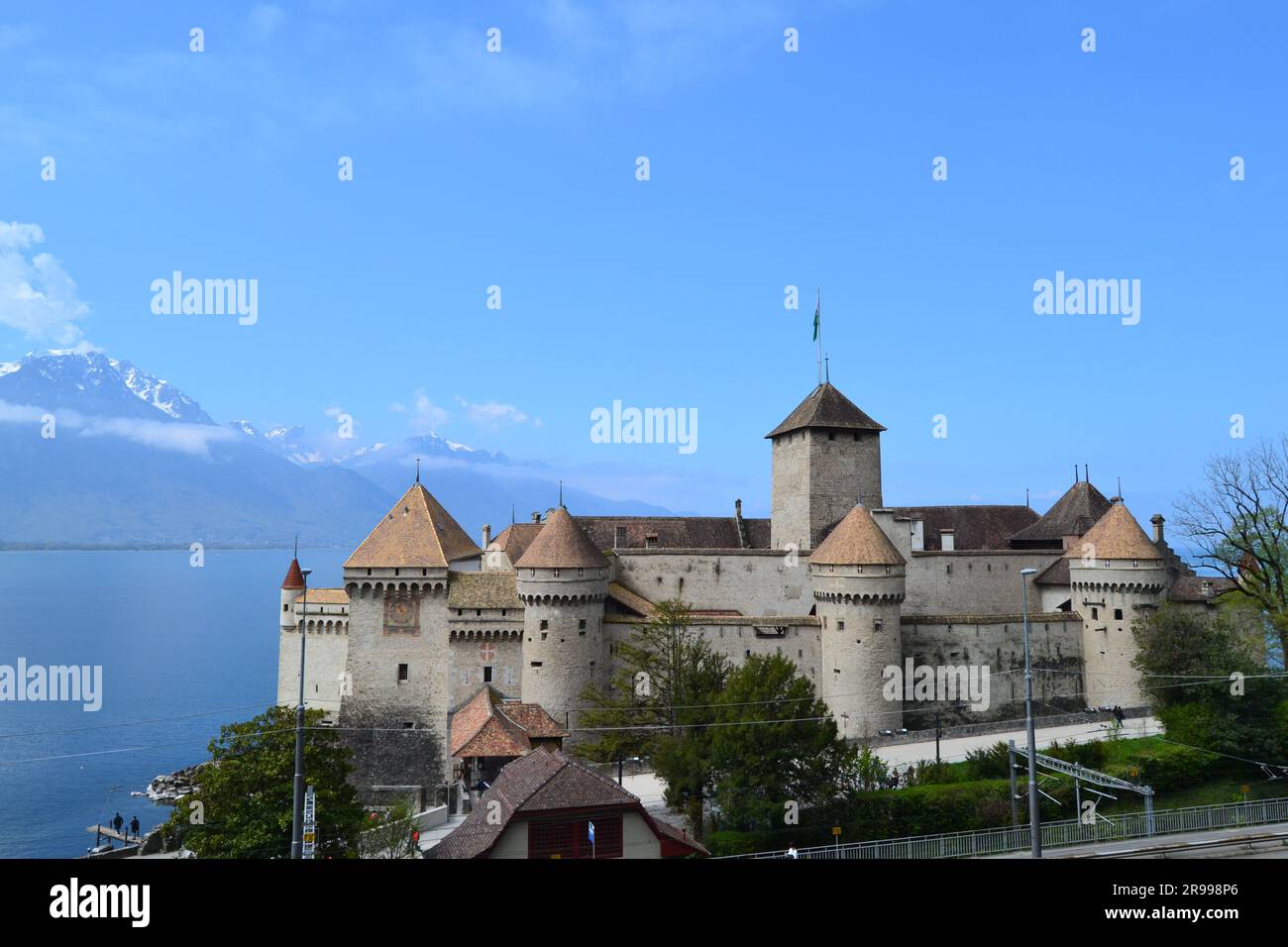 Chillon Castle, Lake Geneva, Lac Leman near Montreux, Switzerland on a ...