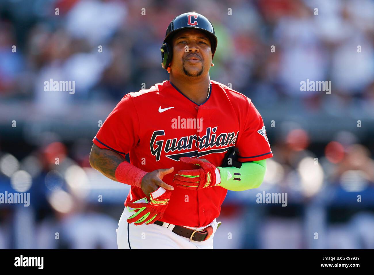 Cleveland Guardians' Jose Ramirez plays against the Milwaukee Brewers ...