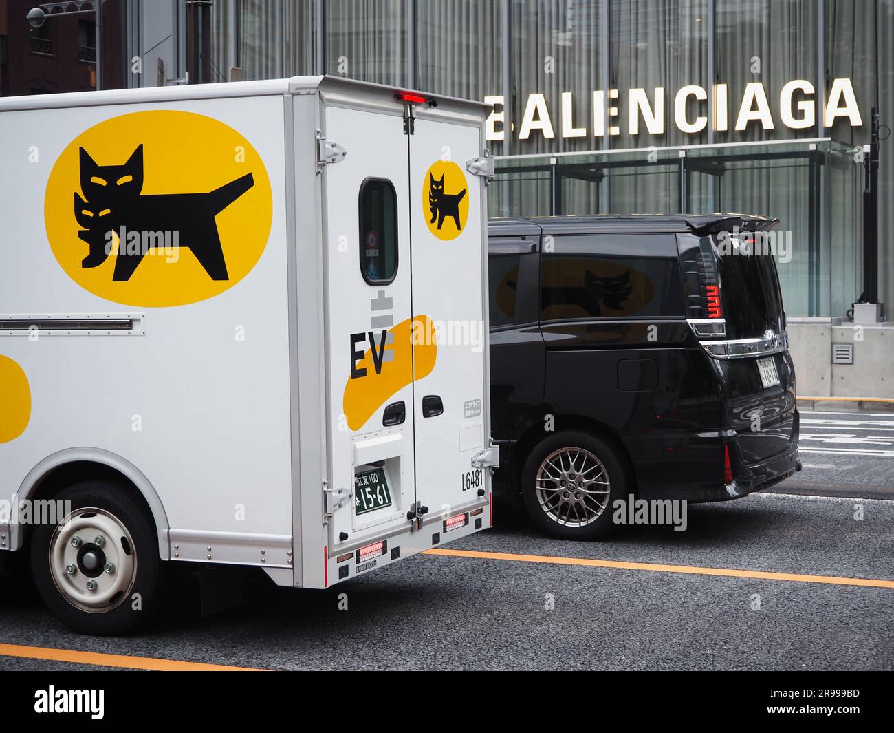 TOKYO, JAPAN - June 13, 2023: Detail of a Yamato Transport Company (Kuroneko) electric truck, a ...