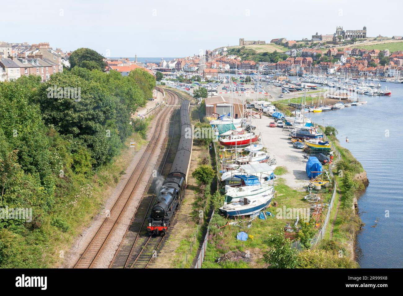 A black 5, passenger train, on the North Yorkshire Moors Railway at ...
