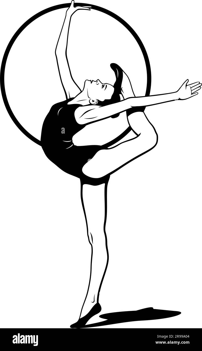 Rhythmic Gymnastics. Girl with hoop. Vector Ink Style Outline Drawing ...
