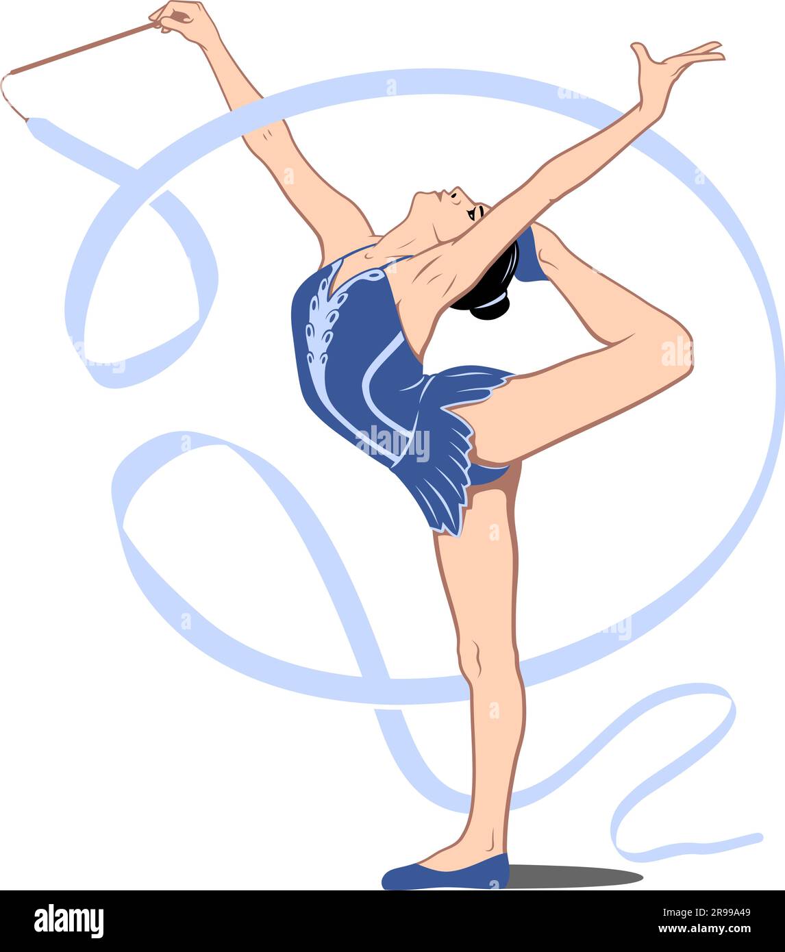 Gymnast with ribbon. Rhythmic Gymnastics. Pop Art style. Vector drawing ...
