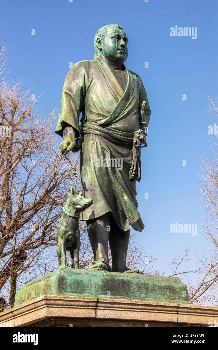 Tokyo Japan Mar 11th 2023: the statue of Saigo Takamori in Ueno park ...