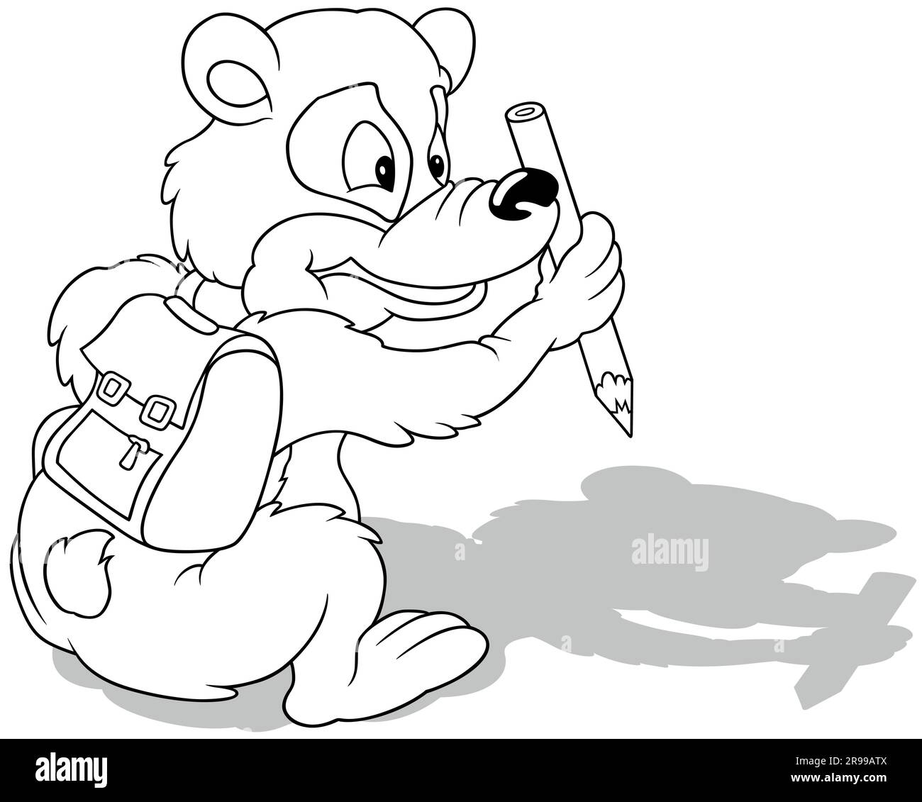 Drawing of a Sitting Teddy Bear with a School Bag on his Back Stock ...
