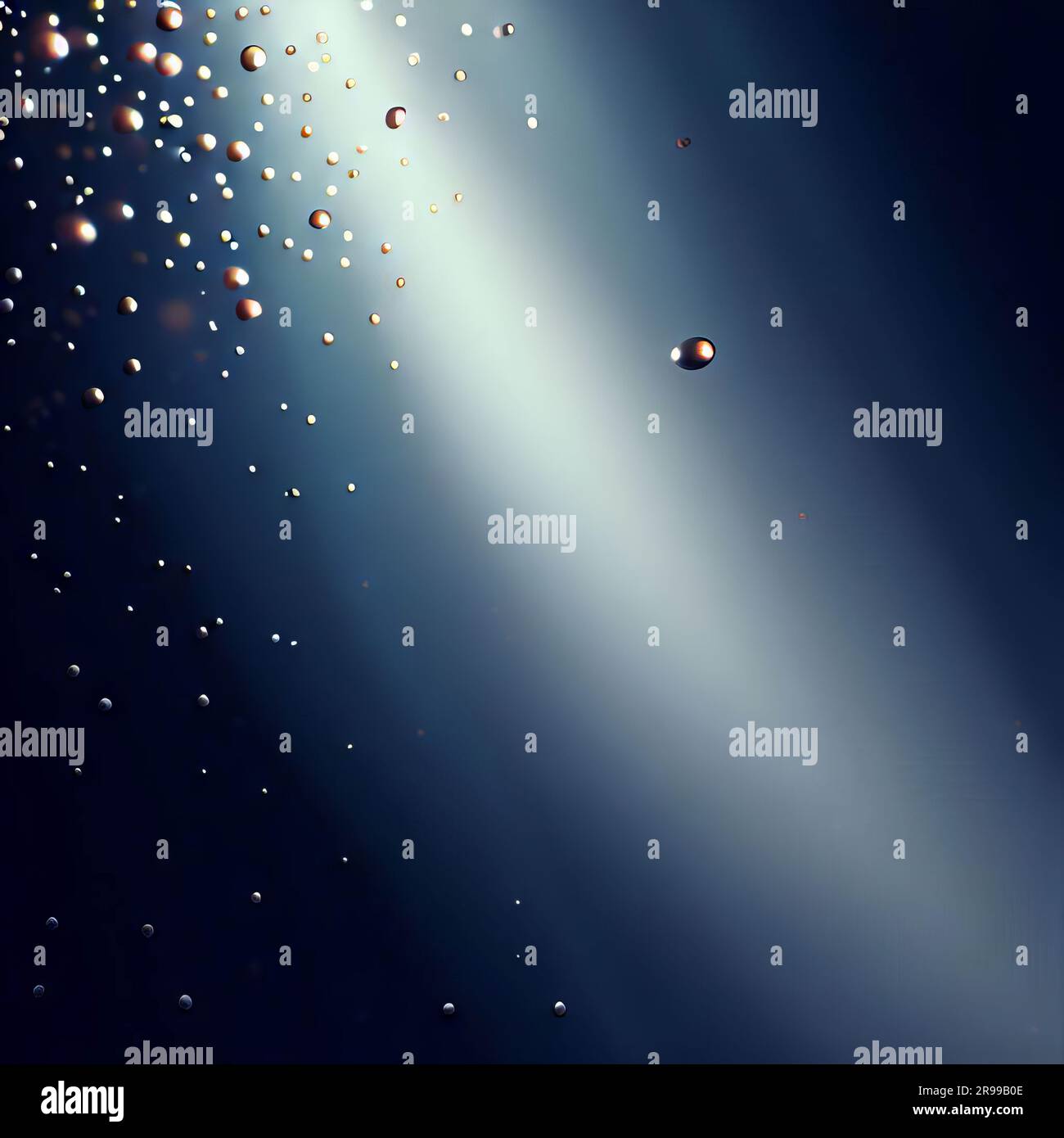 Blue ocean waves from underwater with bubbles. Light rays shining ...