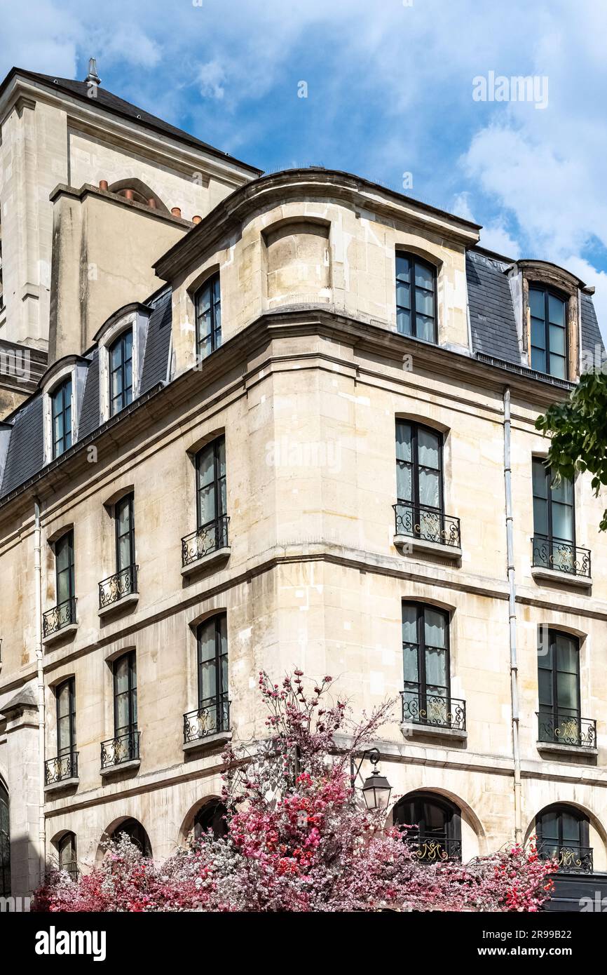 Paris, buildings in the Marais, in the center, in a typical street ...