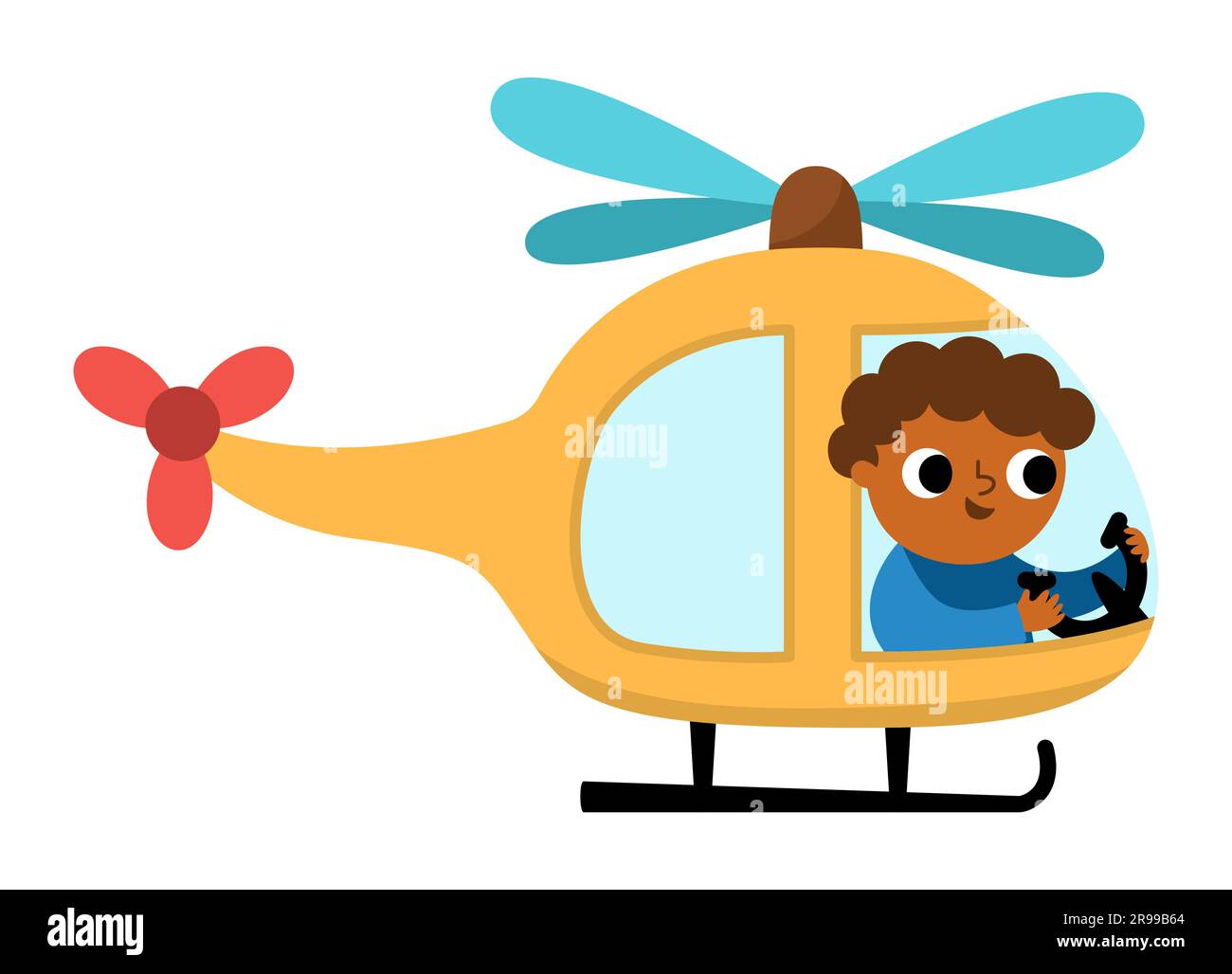 Vector yellow helicopter with pilot icon. Air transport for kids. Funny ...
