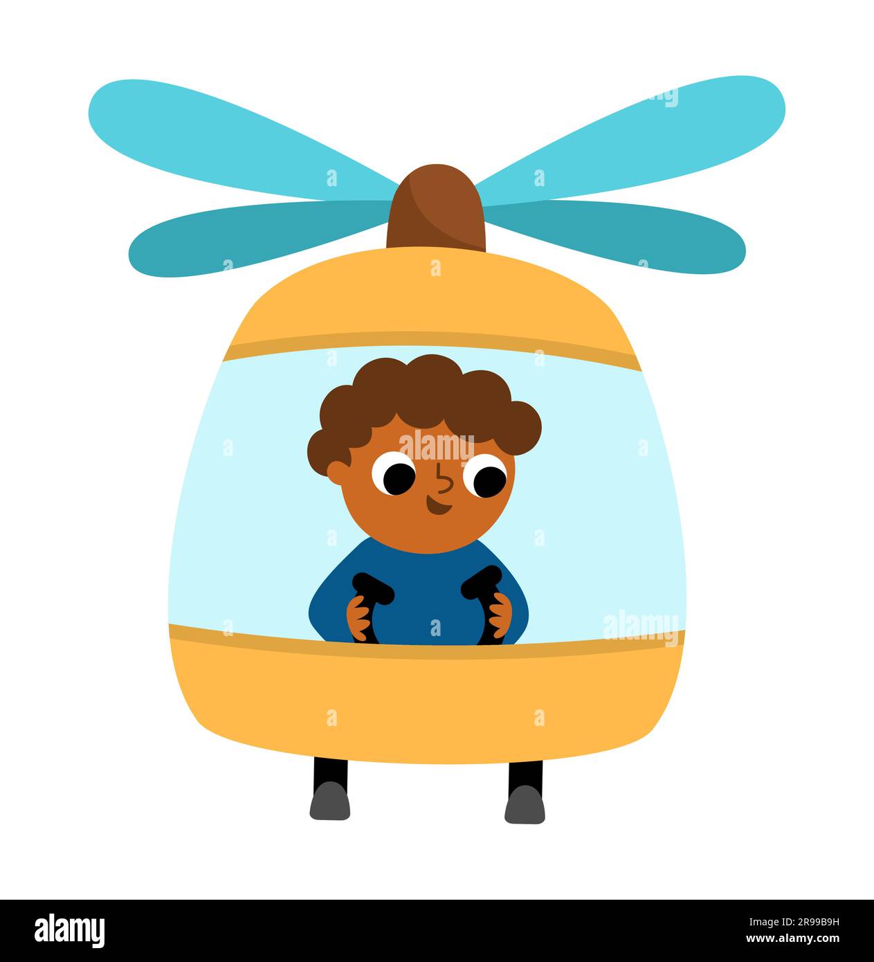 Vector yellow helicopter with pilot icon. Air transport front view for ...