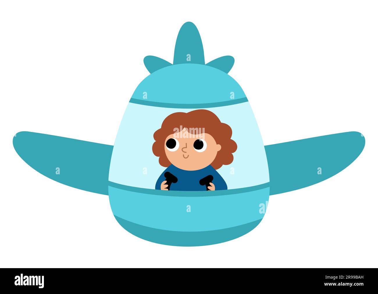 Vector blue plane with girl pilot icon. Air transport for kids. Funny ...