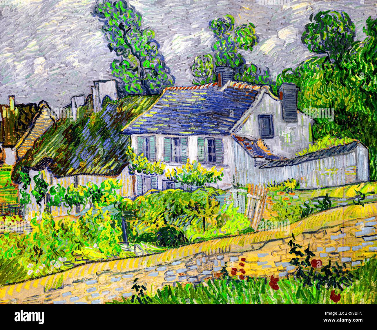 Vincent van Gogh's Houses at Auvers famous landscape painting. Original ...