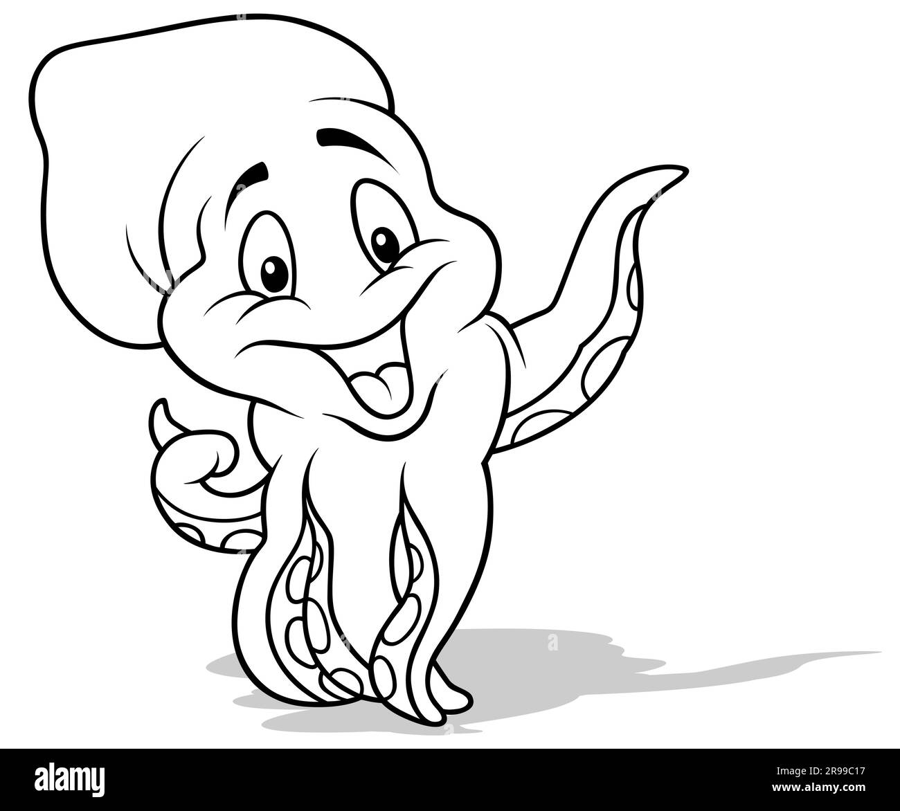 Drawing of a Cheerful Laughing Octopus Pointing Stock Vector Image ...