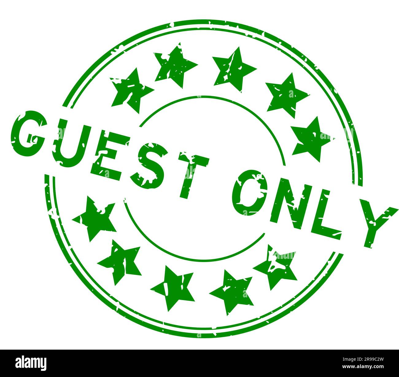 Grunge green guest only word with star icon round rubber seal stamp on ...