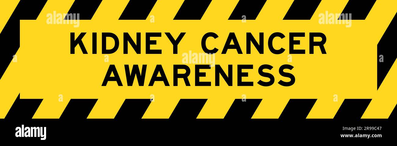 Yellow and black color with line striped label banner with word kidney ...