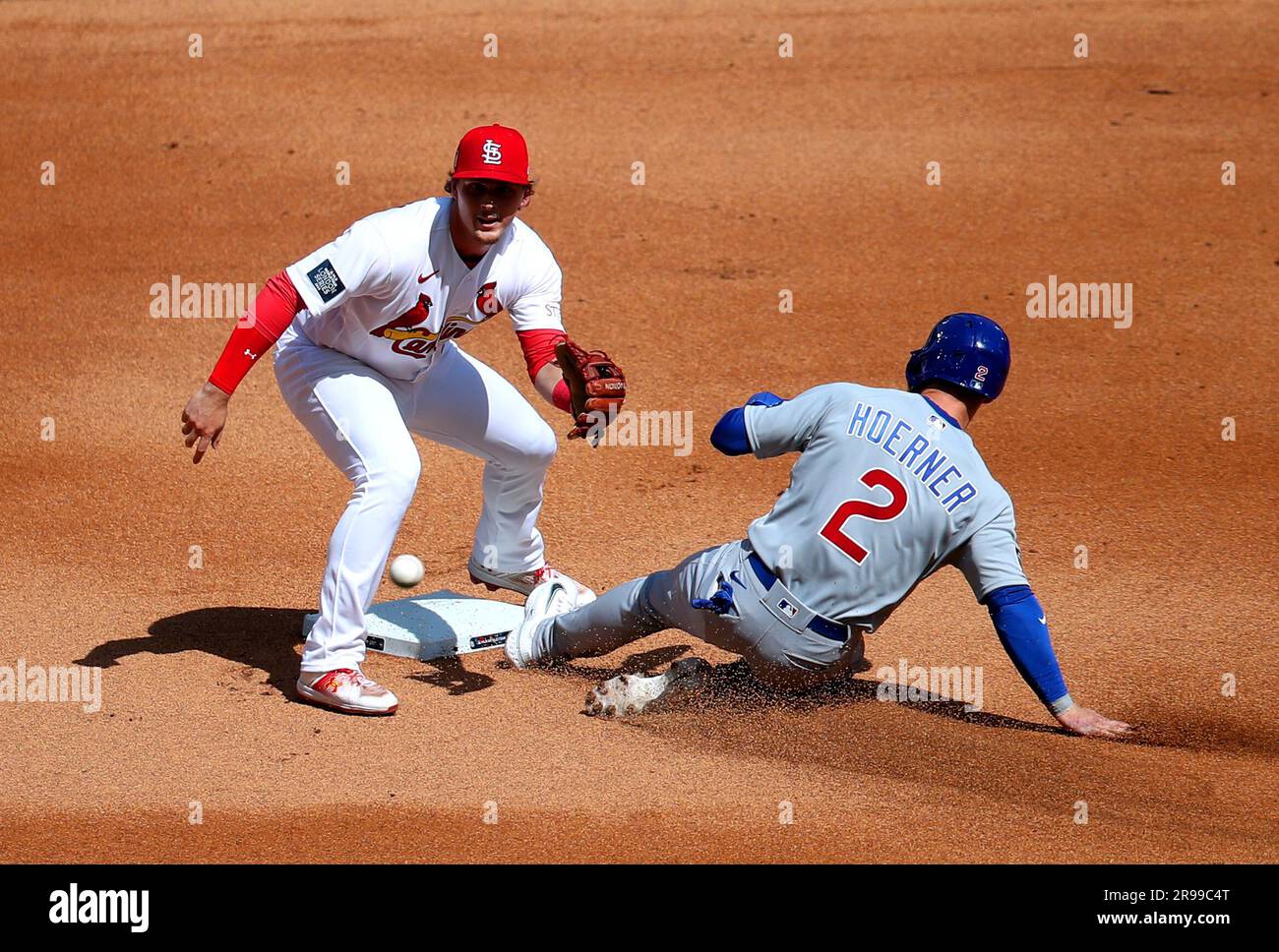 Chicago Cubs' Nico Hoerner steals a base during the MLB London Series ...