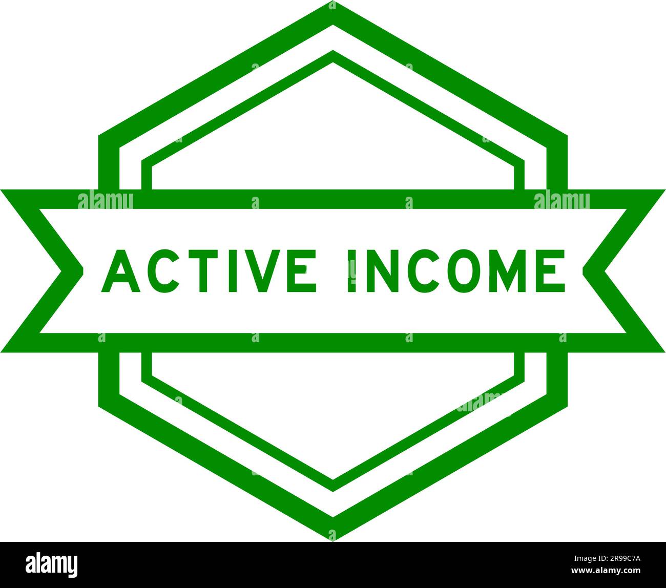 Vintage green color hexagon label banner with word active income on ...
