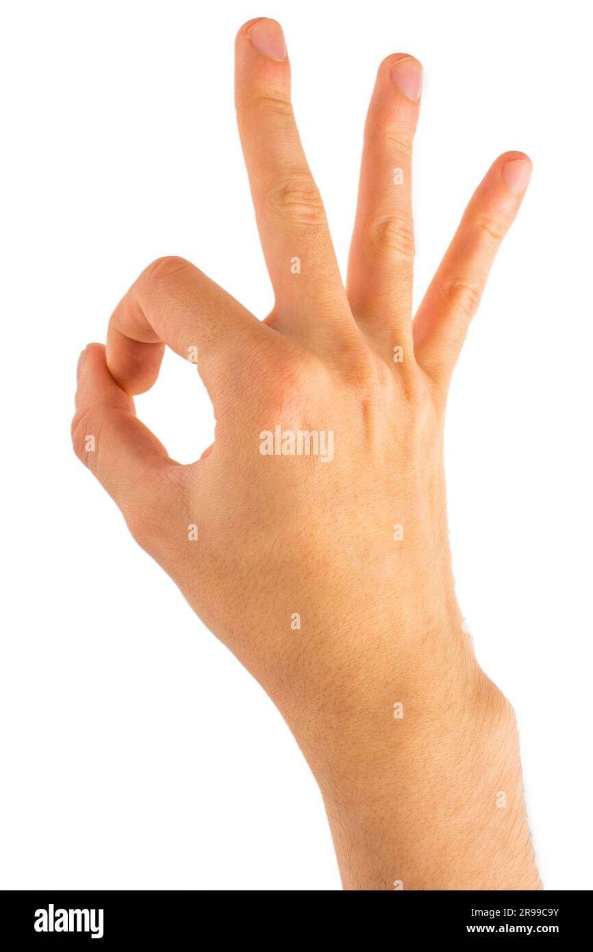 Hand OK sign isolated on white monophonic background Stock Photo - Alamy