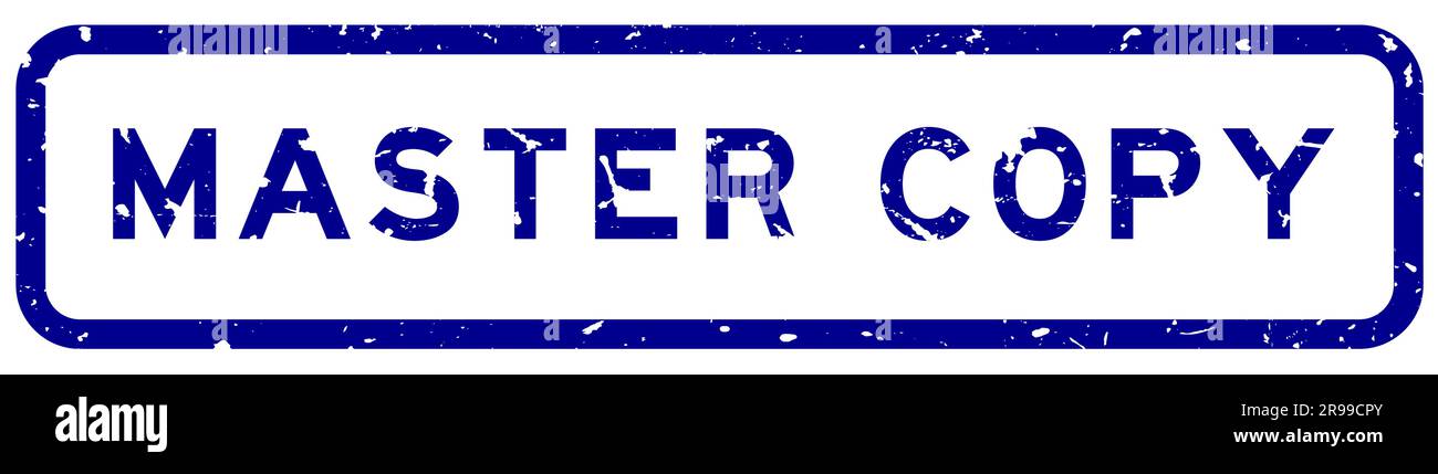 Grunge blue master copy word square rubber seal stamp on white ...