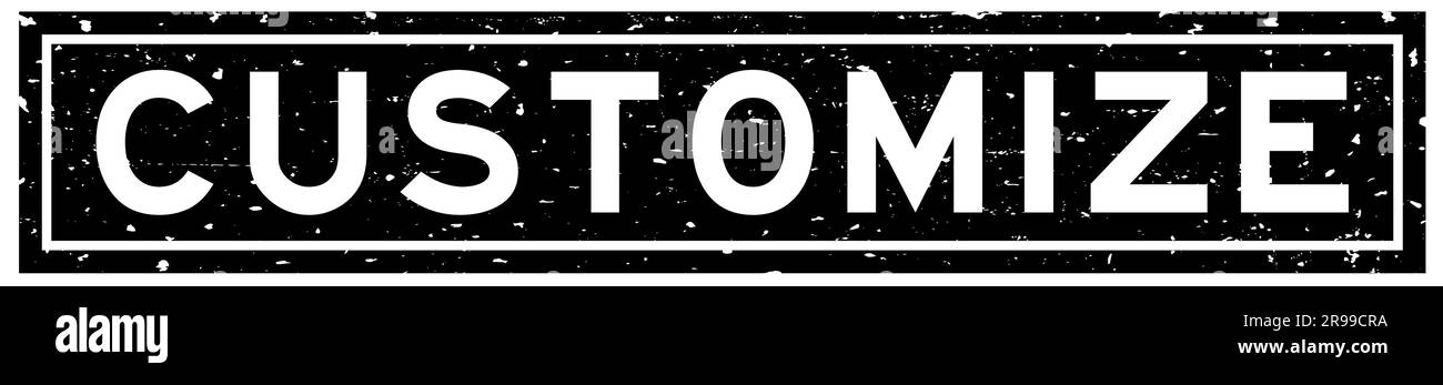 Grunge black customize word square rubber seal stamp on white ...