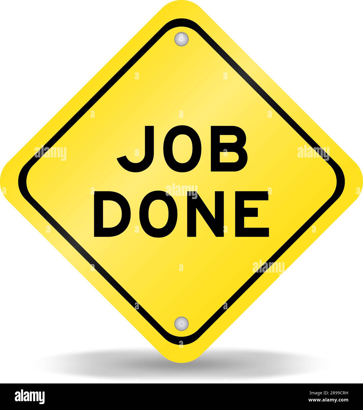 Yellow color transportation sign with word job done on white background ...