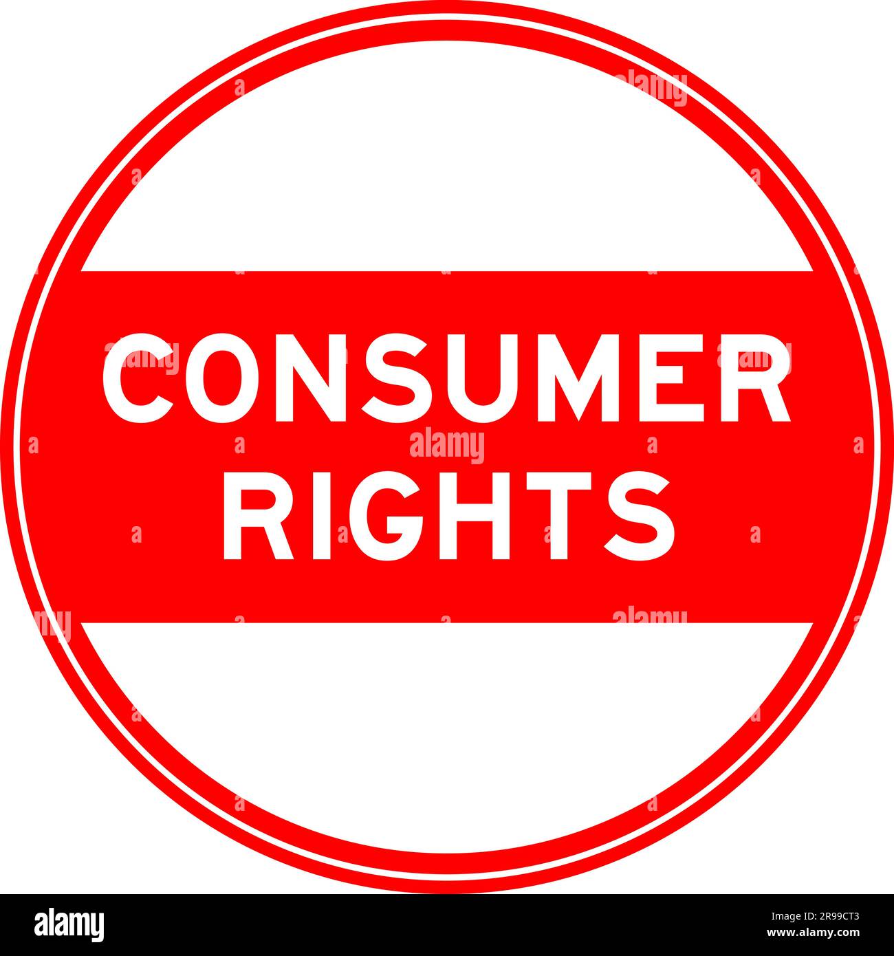 Red color round seal sticker in word consumer rights on white ...