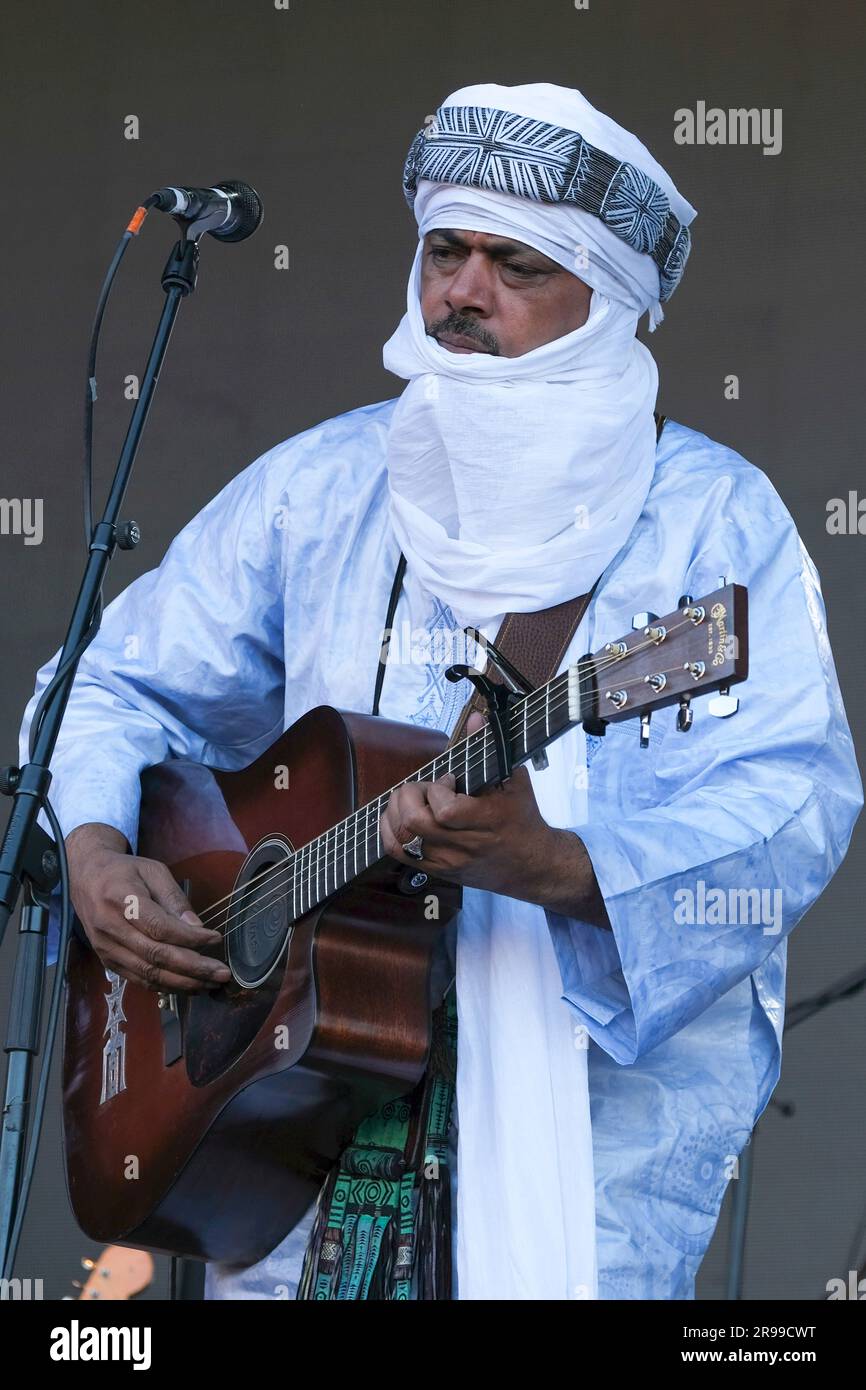 Pilton, UK. 24th June, 2023. Abdallah Ag Alhousseyni with a collective ...