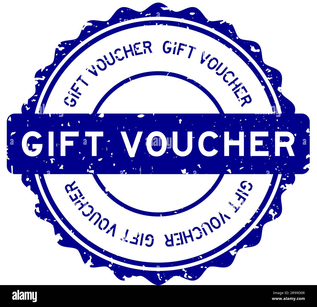 Grunge blue gift voucher word round rubber seal stamp on white ...