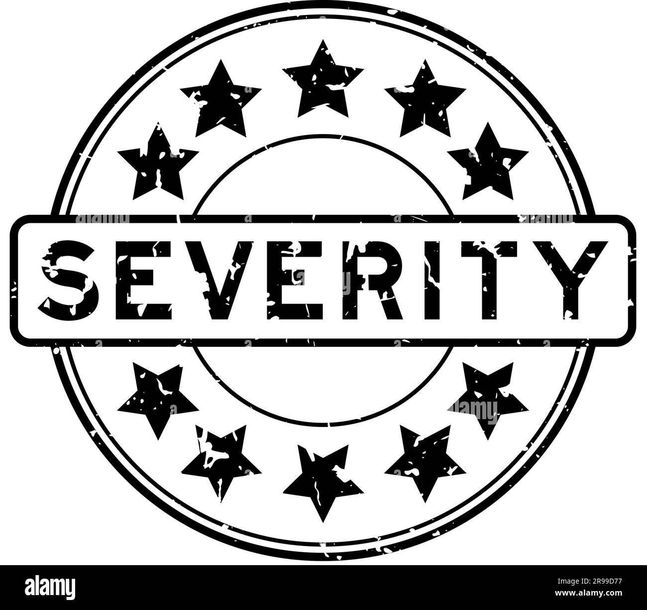Grunge black severity word with star icon round rubber seal stamp on ...