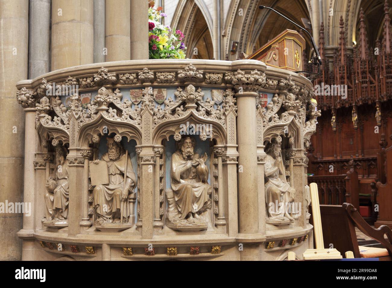 An ornately stone carved representation of Truro's Pulpit Stock Photo ...