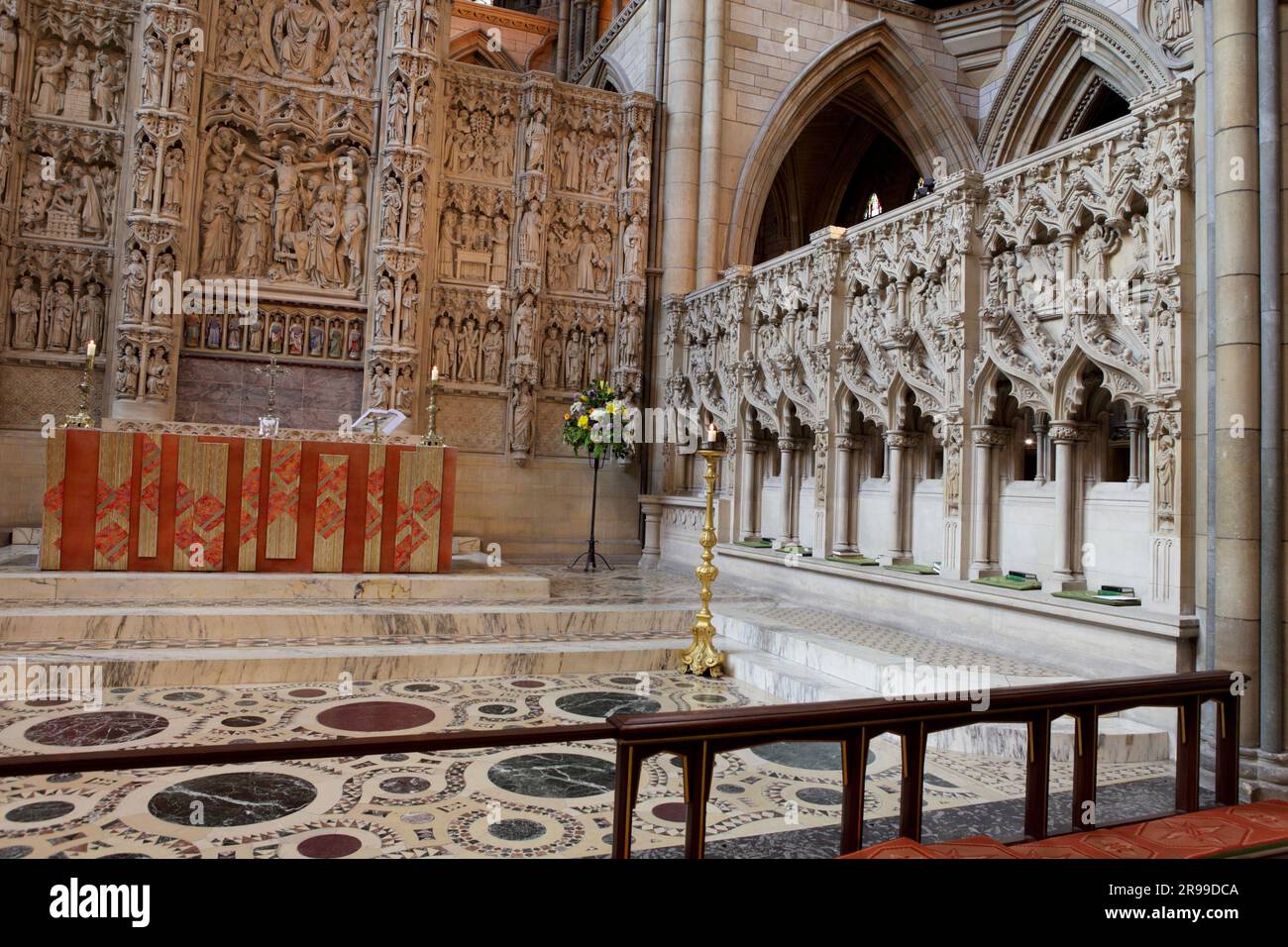 The Reredos, Altar and ornately carved side panel in Truro Cathedral ...