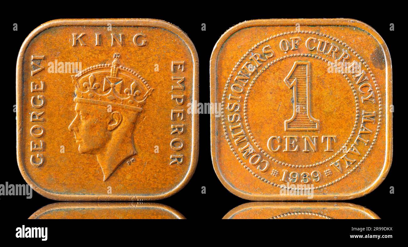 Malaysian 1939 one cent coin featuring King George VI Emperor Stock ...