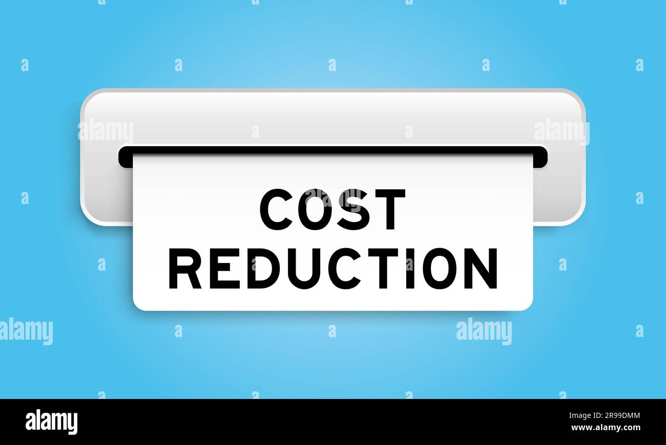 White coupon banner with word cost reduction from machine on blue color ...