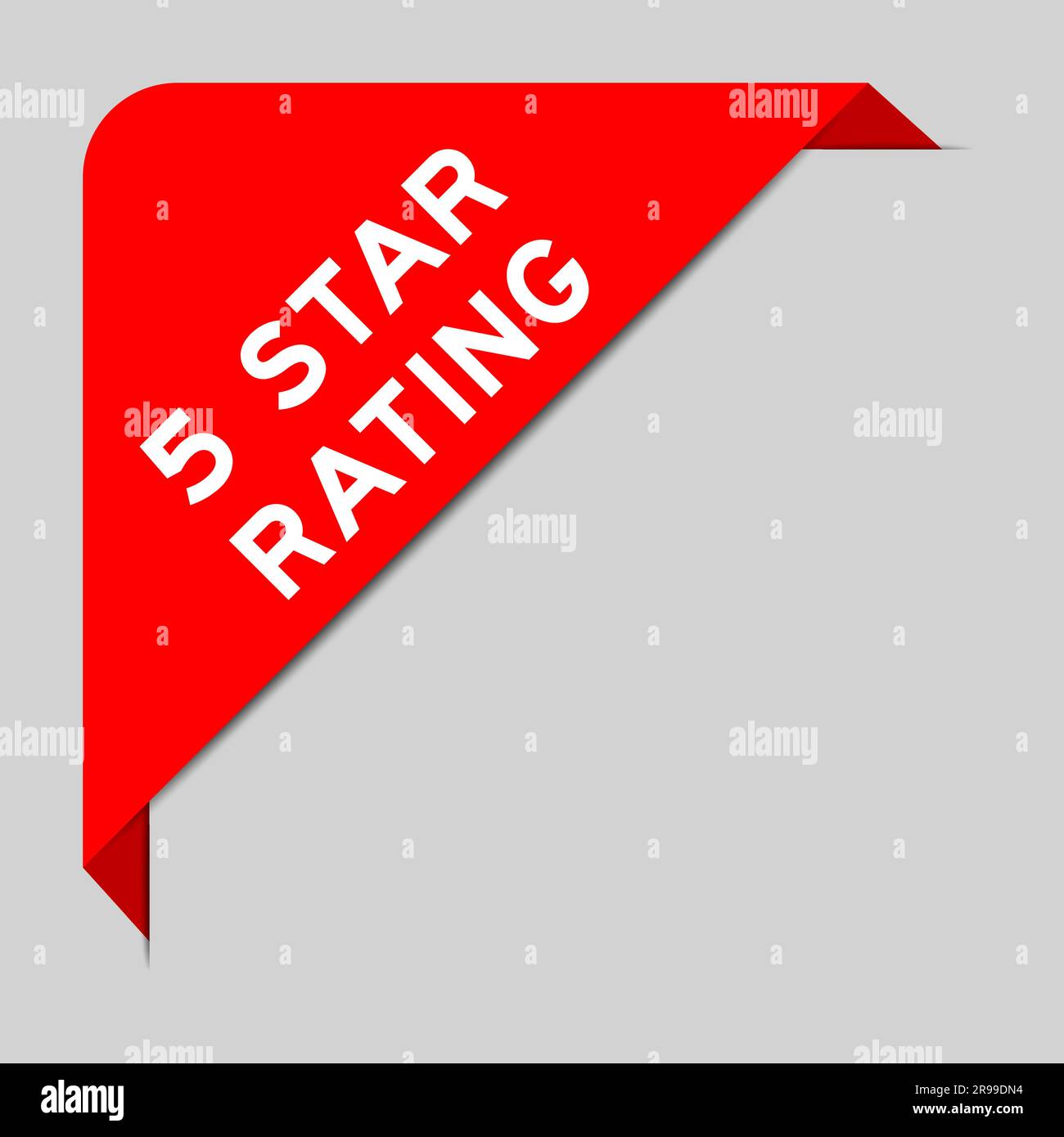 Red color of corner label banner with word 5 star rating on gray ...