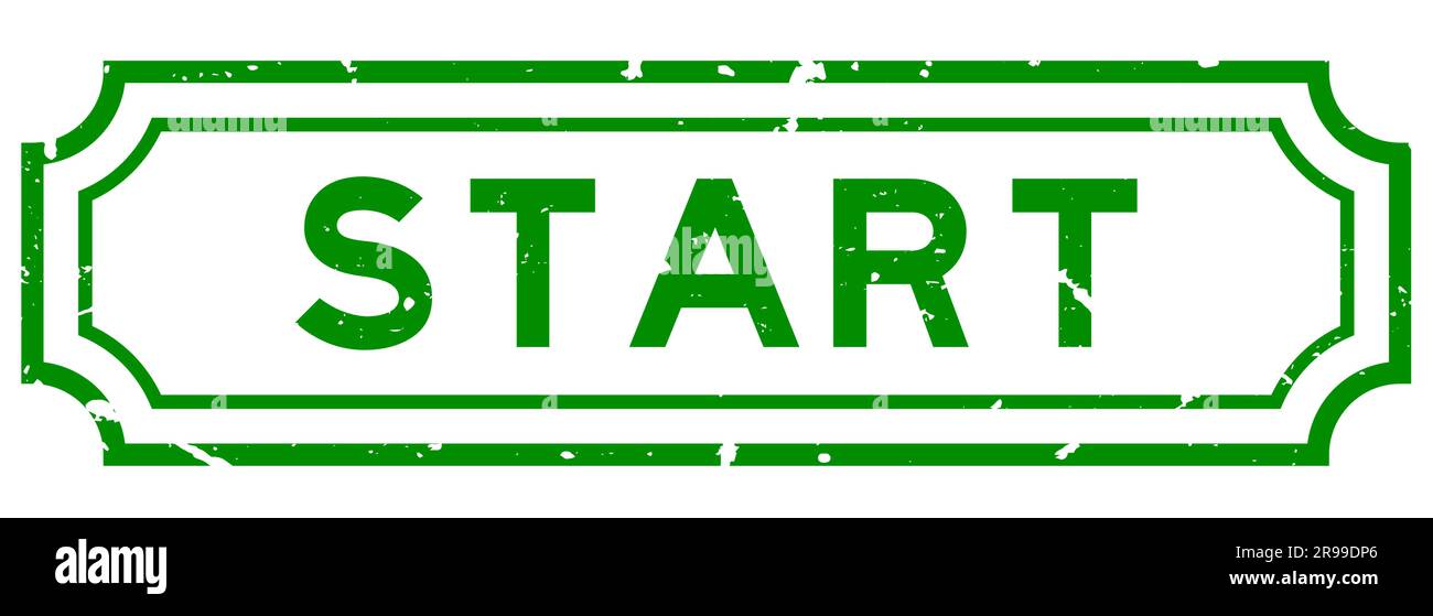 Grunge green start word rubber seal stamp on white background Stock ...
