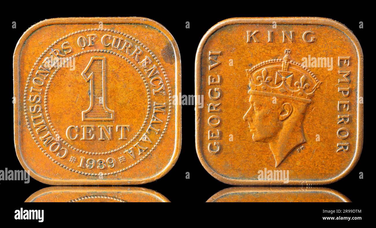 Malaysian 1939 one cent coin featuring King George VI Emperor Stock ...