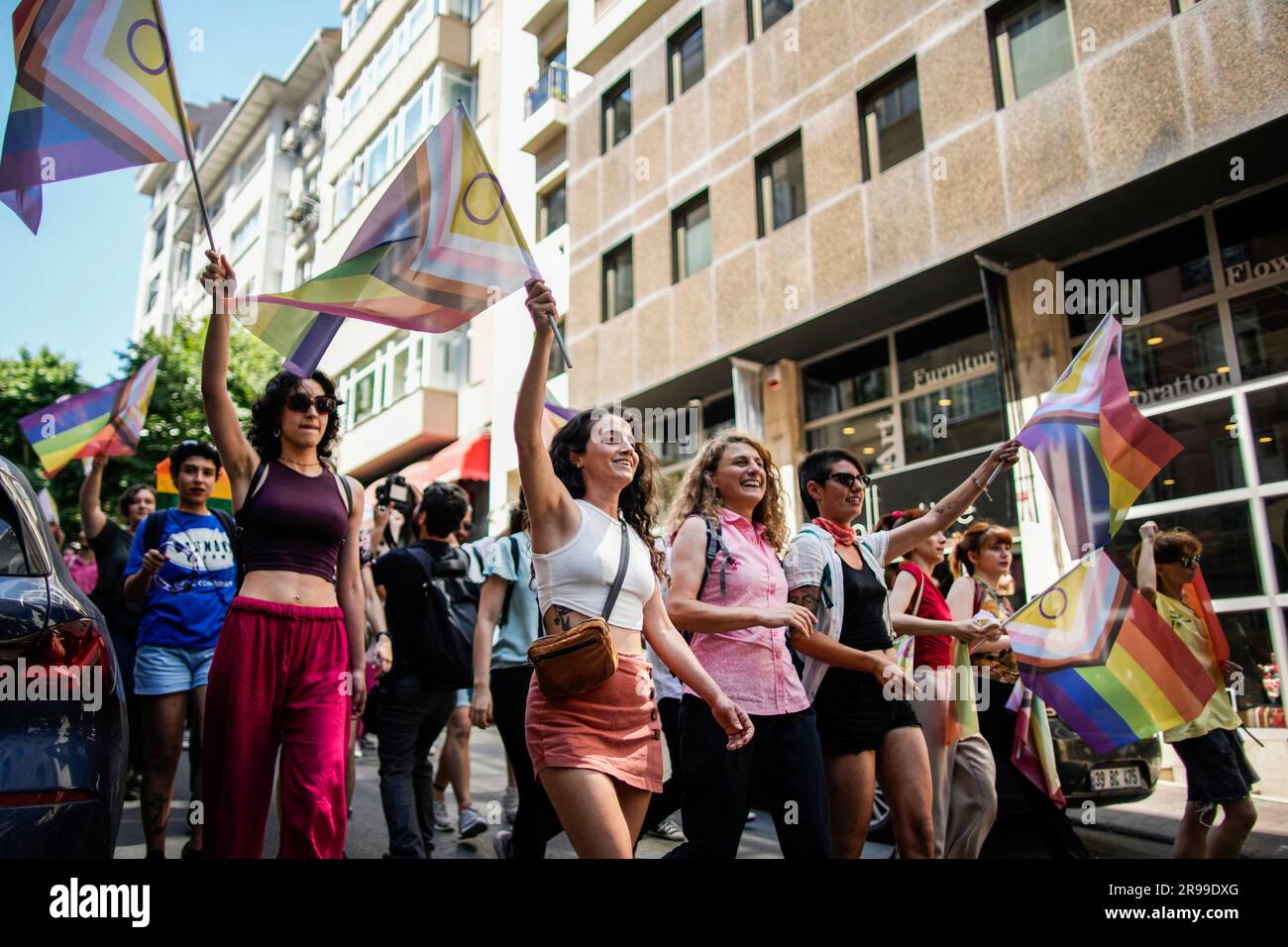 People shout slogans during the LGBTQ Pride March in Istanbul, Turkey ...