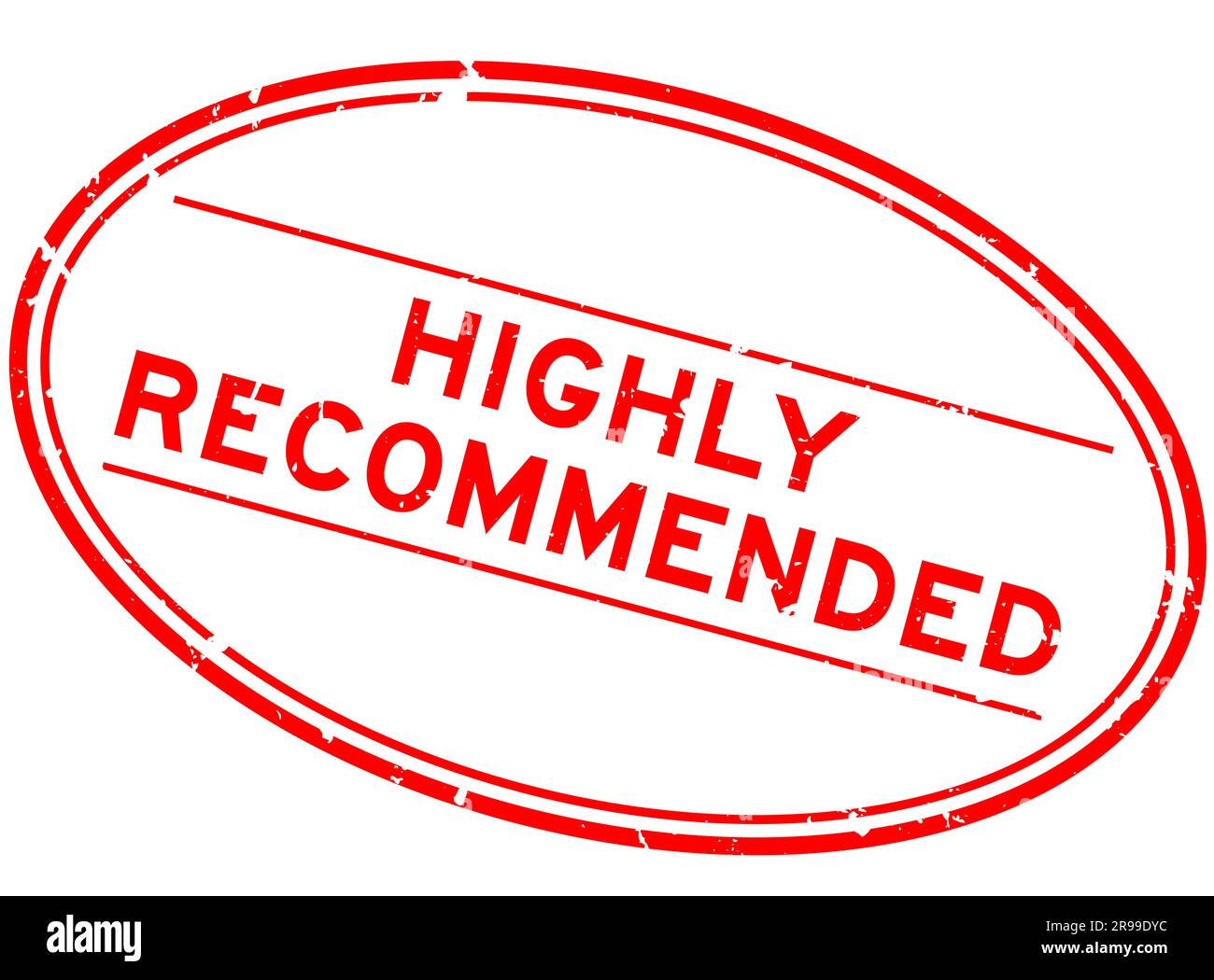 Grunge red highly recommended word oval rubber seal stamp on white ...