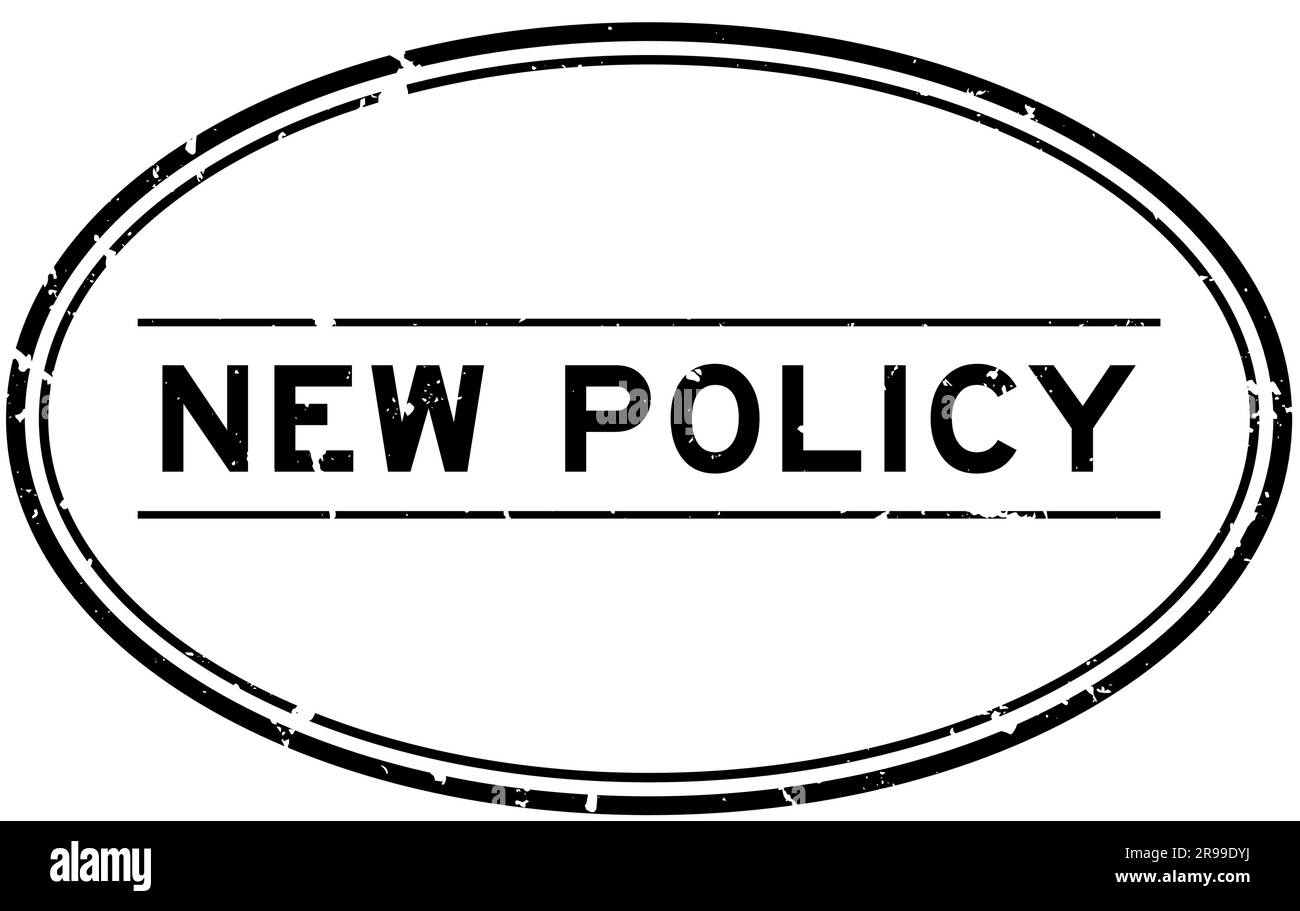 Grunge black new policy word oval rubber seal stamp on white background ...