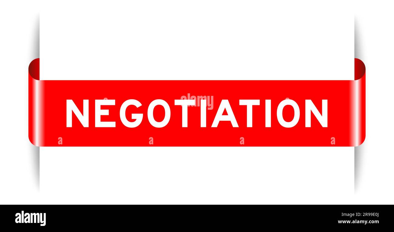 Red color inserted label banner with word negotiation on white ...
