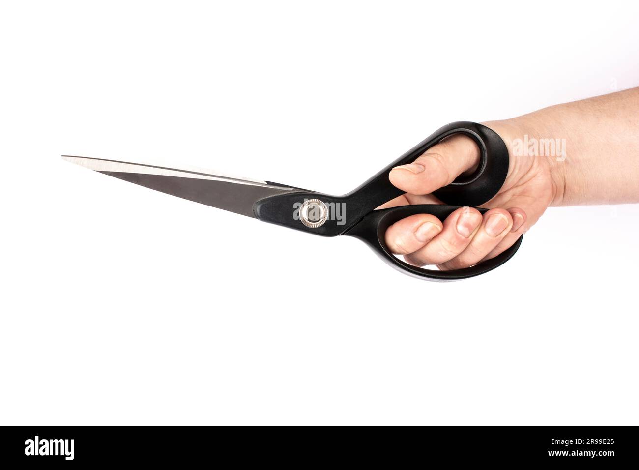 hand with black scissors in white background isolate Stock Photo - Alamy