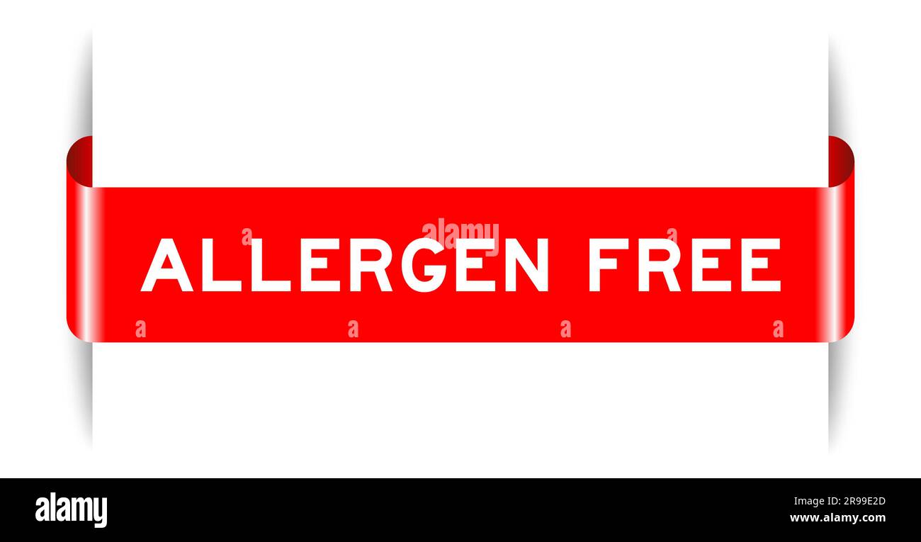 Red color inserted label banner with word allergen free on white ...