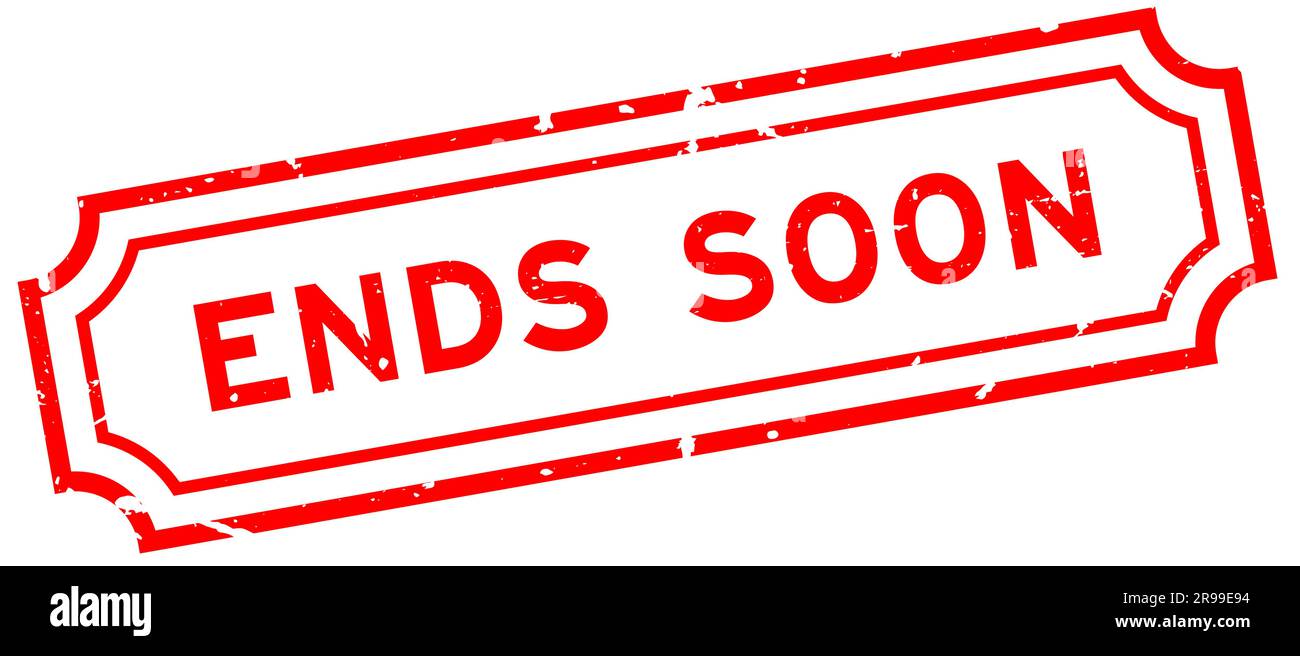 Grunge red ends soon word rubber seal stamp on white background Stock ...