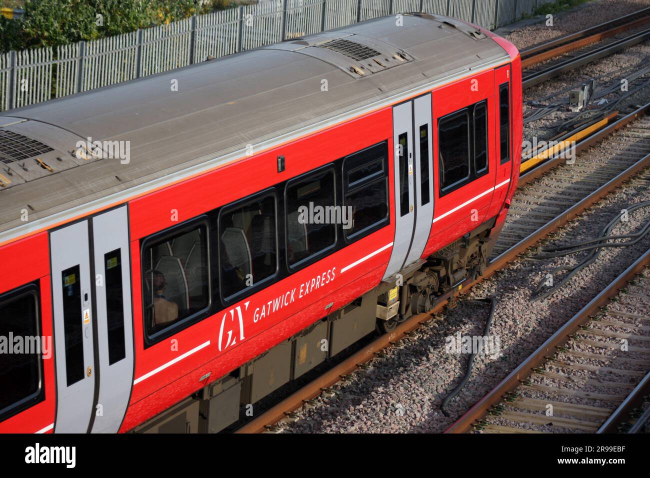 A Gatwick Express train departing Gatwick Airport railway station Stock ...