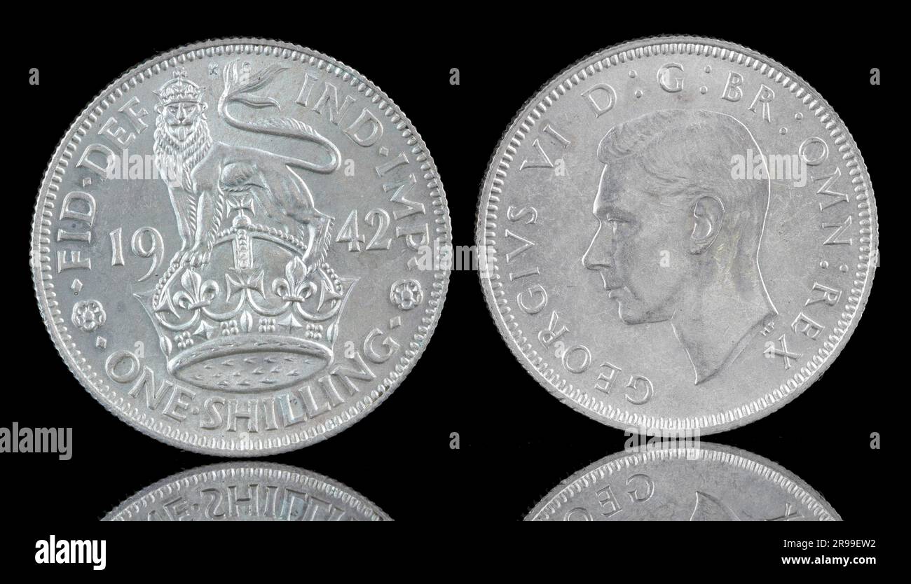 United Kingdom 1942 One Shilling coin featuring George VI on the ...
