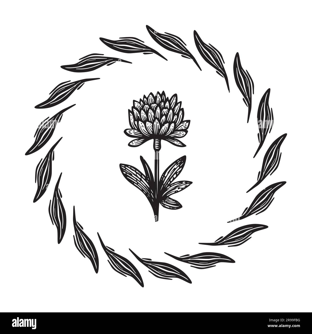 Linotype floral frame whimsical vector illustration. Handmade design of ...