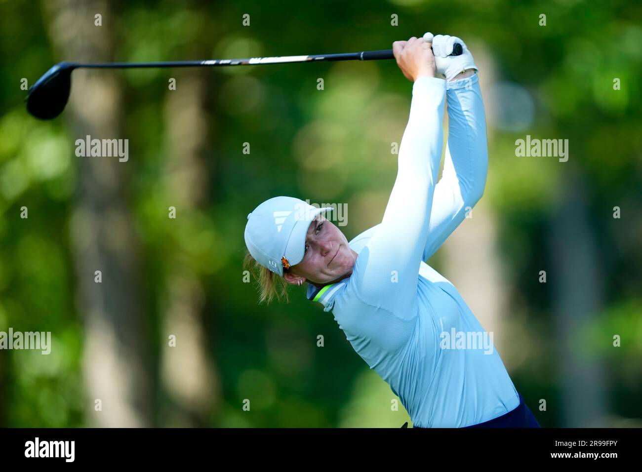 Linn Grant, of Sweden, tees off on the third hole during the final ...