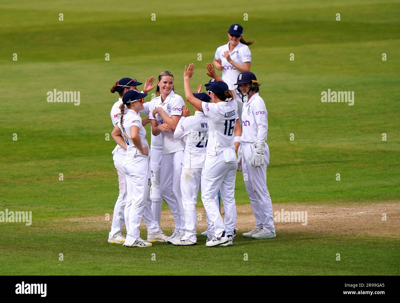 England's Lauren Bell celebrates after taking the wicket of Australia's ...