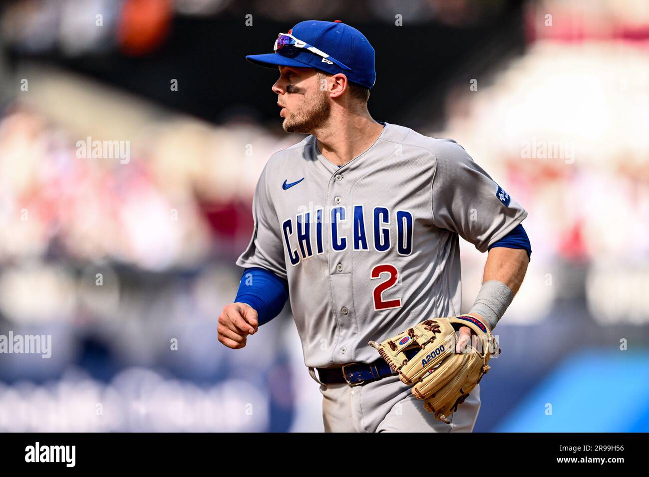 Nico Hoerner #2 of the Chicago Cubs during the 2023 MLB London Series ...