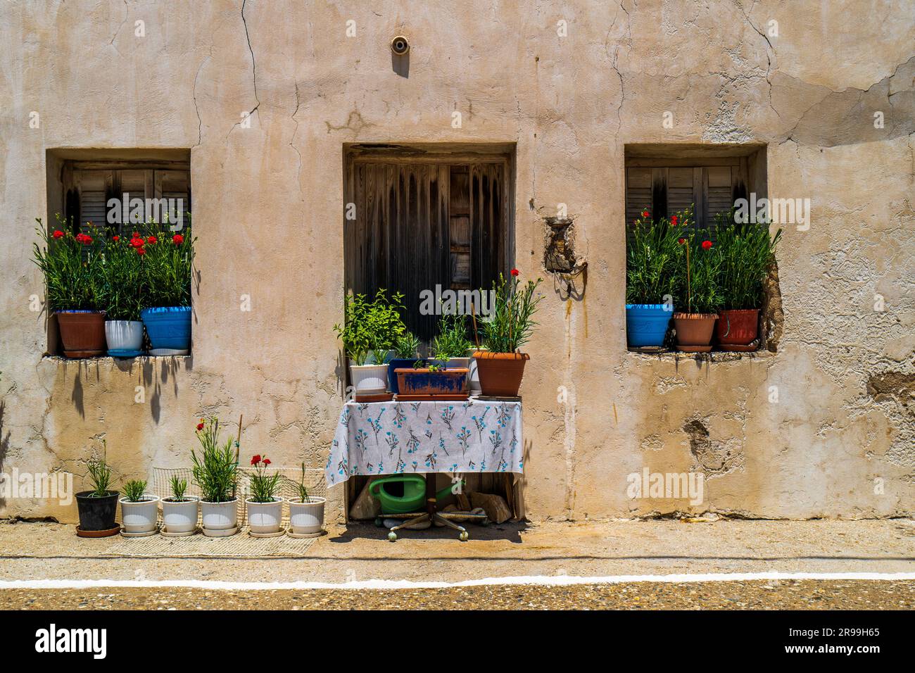 Colourful traditional Greek cottage in Apollonas, a fishing village on ...