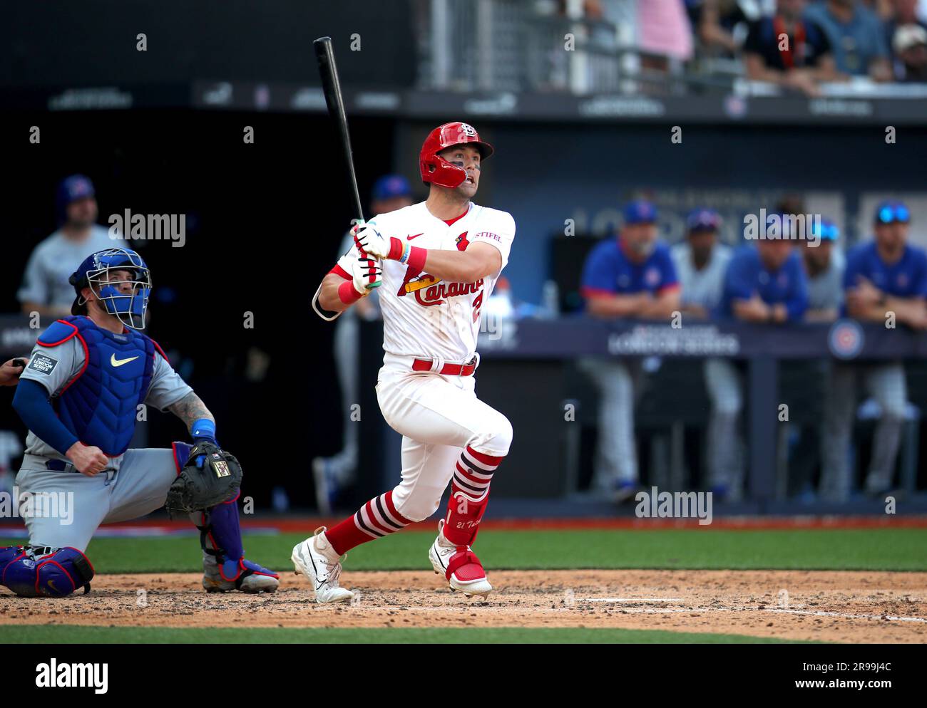 St. Louis Cardinals' Lars Nootbaar reacts after batting during the MLB ...